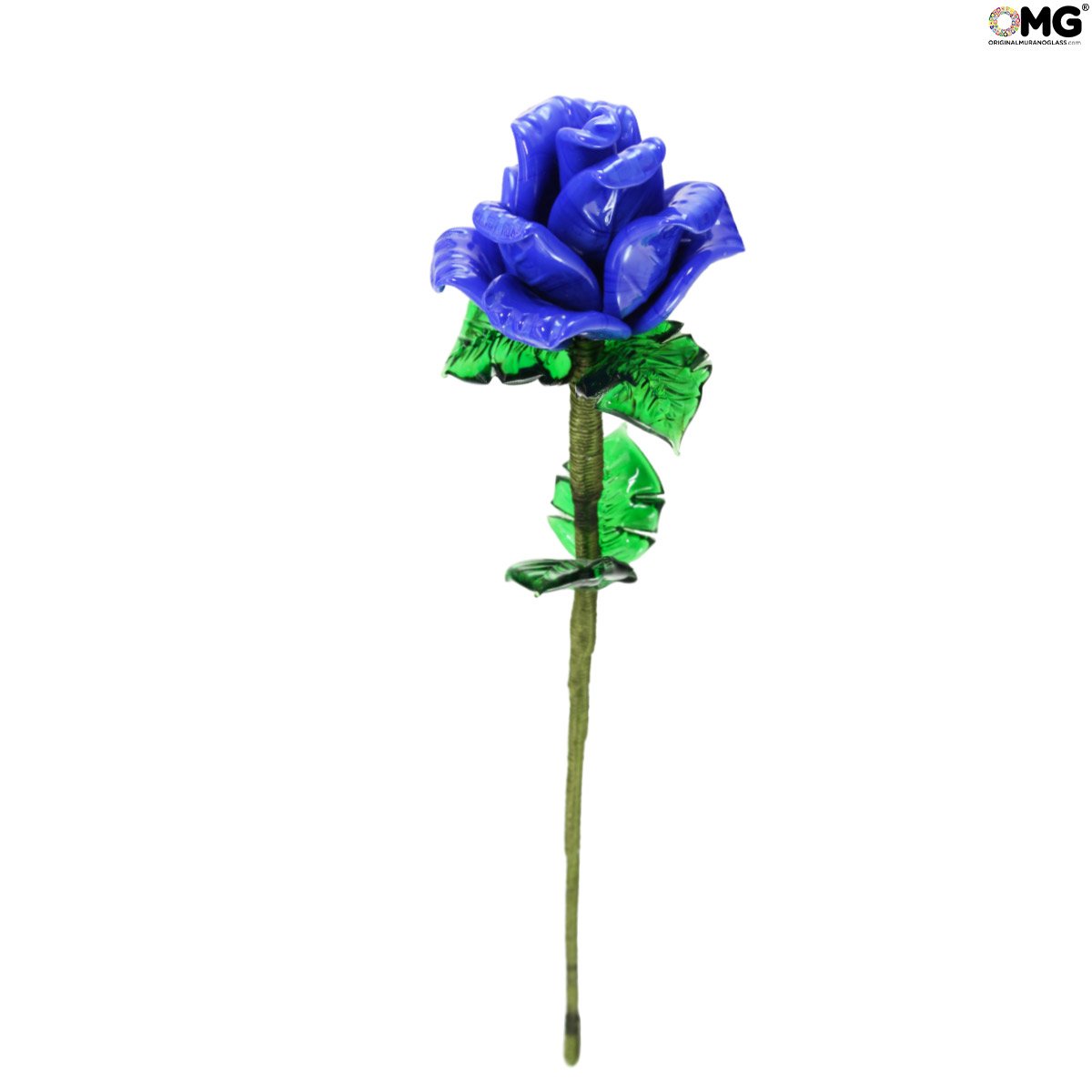 Rose Flower Blue Original Murano Glass Omg