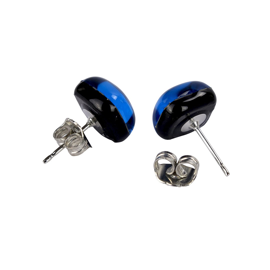 Silver Blue Buttons Earrings Original Murano Glass OMG