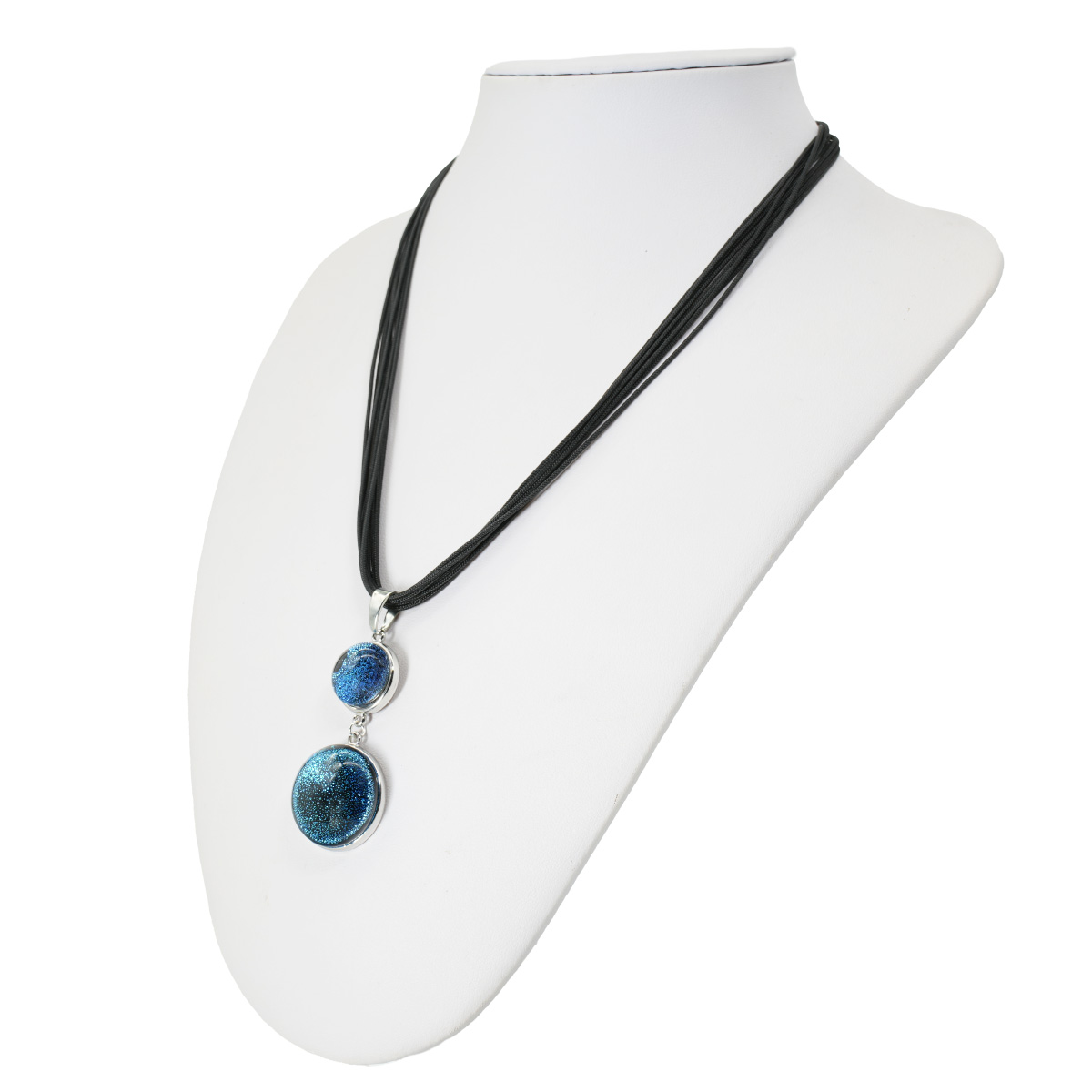 Necklaces In Original Murano Glass Double Pendant Dichroic Blue Orignal Murano Glass Omg